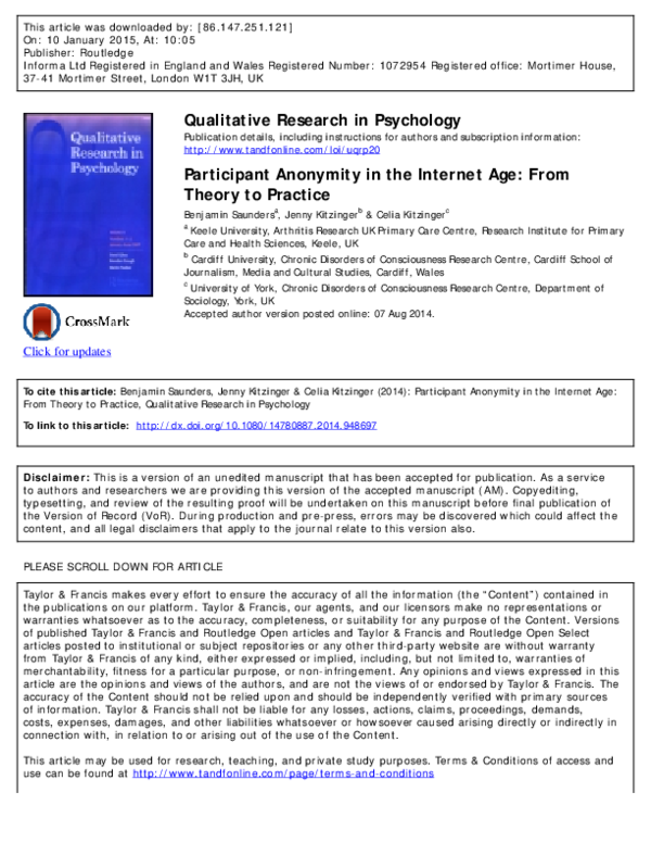 (PDF) ‘Participant anonymity in the internet age: From theory to ...