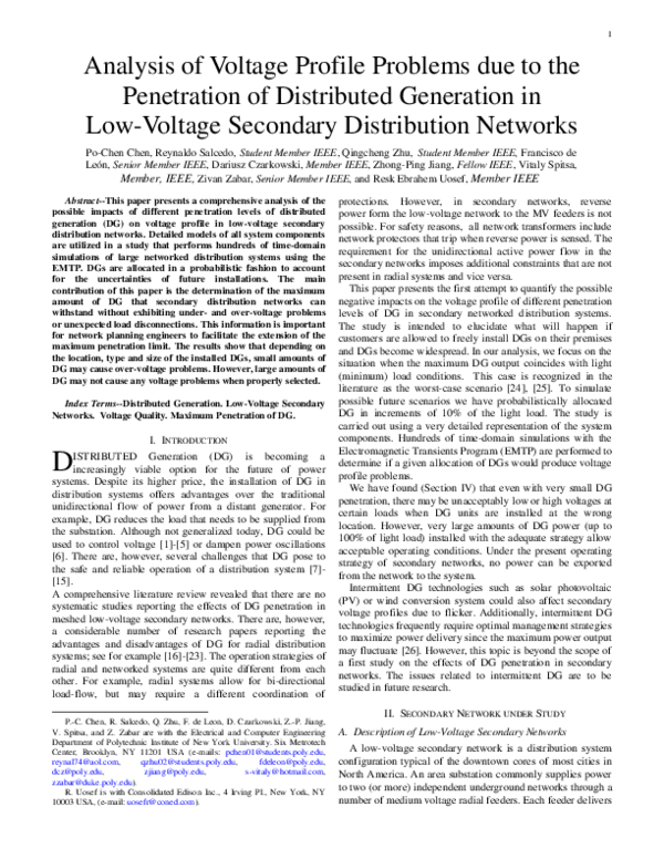 (PDF) Analysis of voltage profile problems due to the penetration of distributed generation in ...