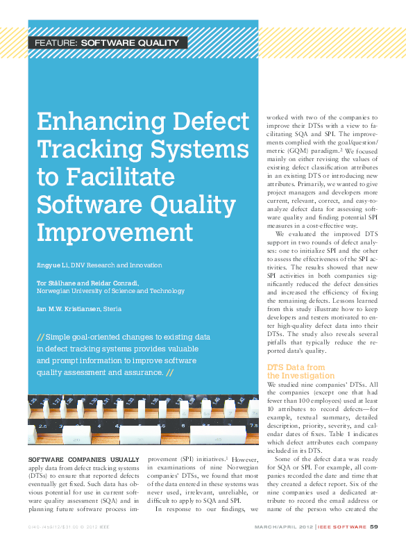 (PDF) Control de Lectura 2014 - articulo 2 - Enhancing Defect Tracking System