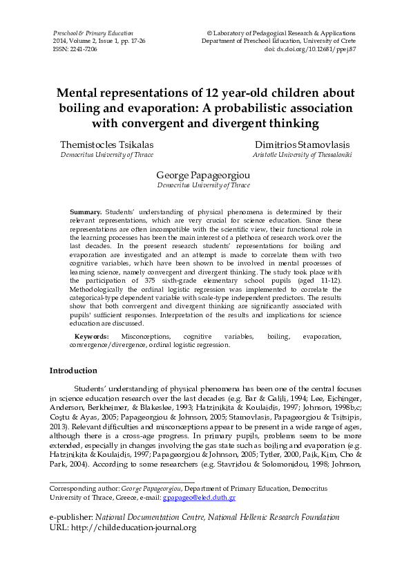 (PDF) Mental representations of 12 year-old children about