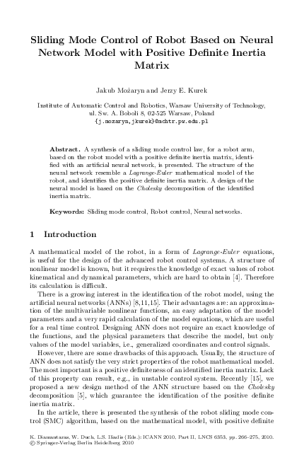 Sliding Mode Control Of Robot Based On Neural Network Model With Positive Definite Inertia Matrix