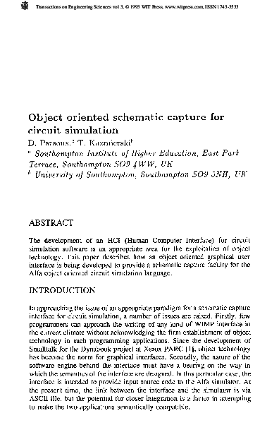 Pdf Object Oriented Schematic Capture For Circuit Simulation David Parsons