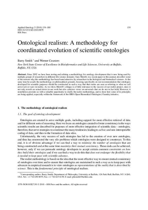 (PDF) Ontological realism: A methodology for coordinated evolution of ...