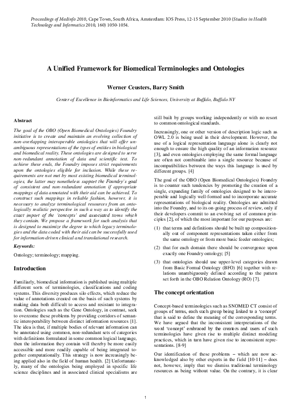 Pdf A Unified Framework For Biomedical Terminologies And Ontologies