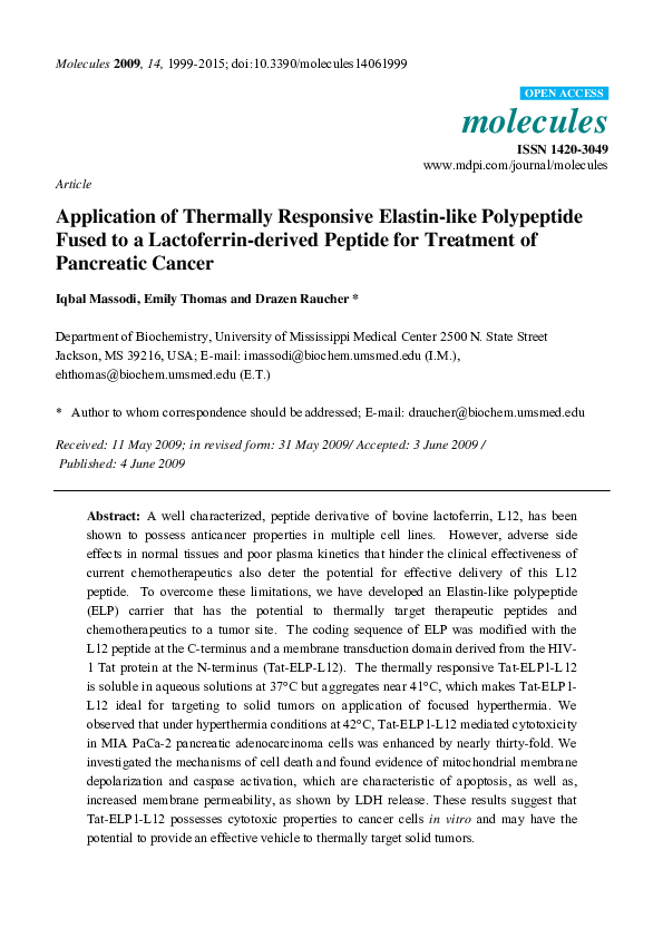 (PDF) Application of Thermally Responsive Elastin-like Polypeptide ...