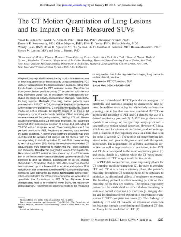 (PDF) The CT Motion Quantitation of Lung Lesions and Its Impact on PET ...