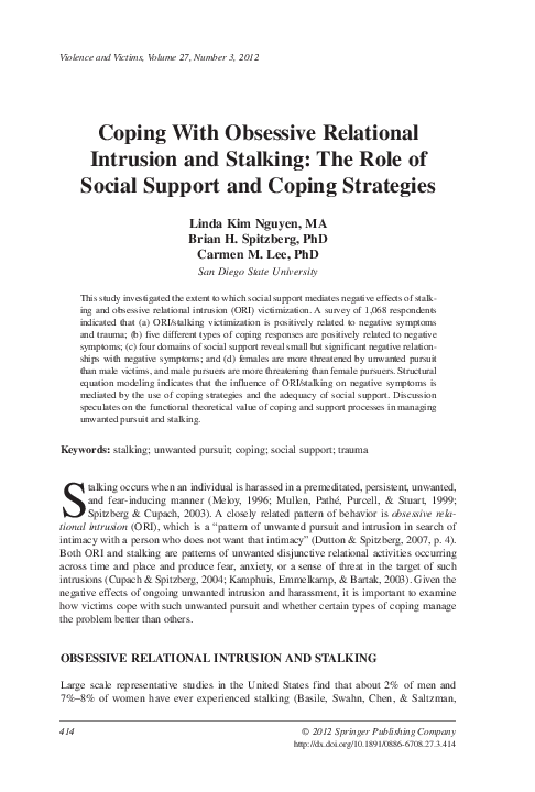(PDF) Coping With Obsessive Relational Intrusion and Stalking: The Role ...