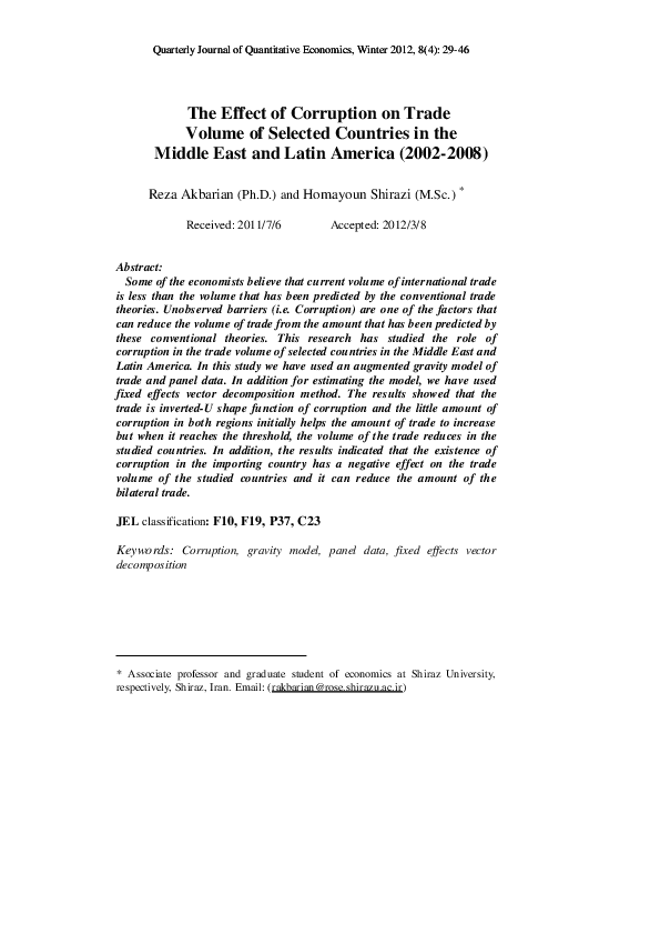 (PDF) The Effect of Corruption on Trade Volume of Selected Countries in ...