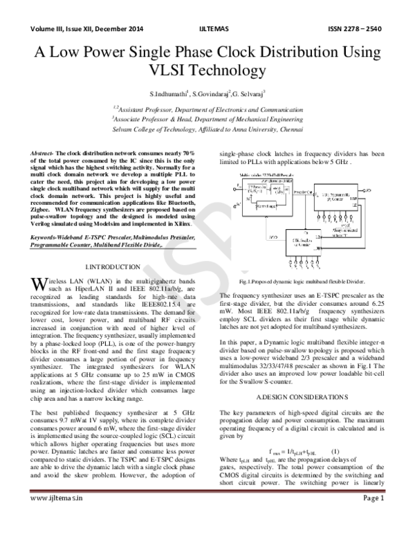 Pdf A Low Power Single Phase Clock Distribution Using Vlsi Technology