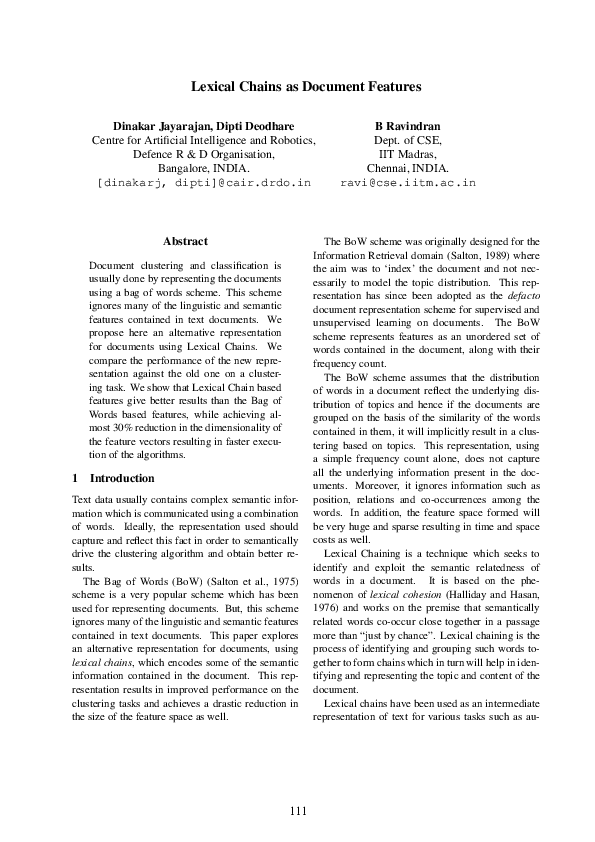 (PDF) Lexical Chains as Document Features