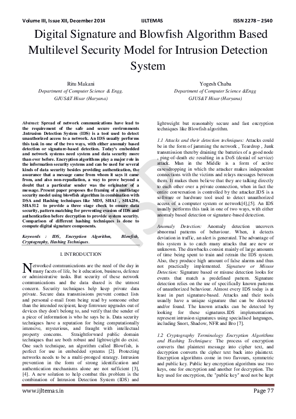 (PDF) Digital Signature and Blowfish Algorithm Based Multilevel Security Model for Intrusion ...