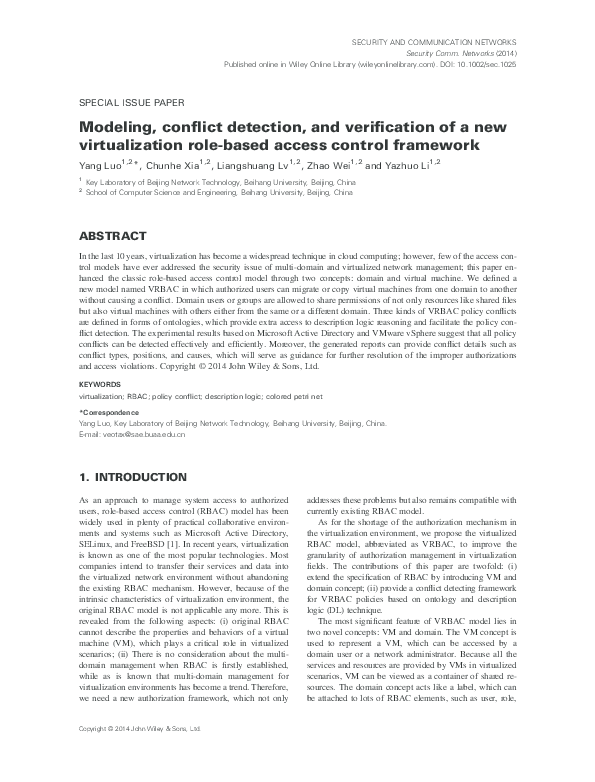 Pdf Modeling Conflict Detection And Verification Of A New Virtualization Role Based Access