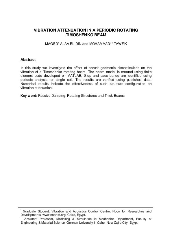 (PDF) VIBRATION ATTENUATION IN A PERIODIC ROTATING TIMOSHENKO BEAM