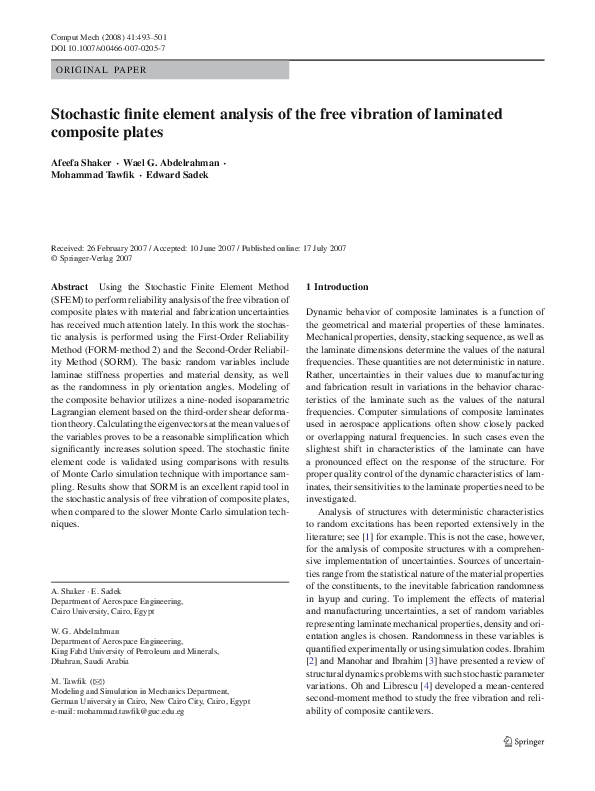 Pdf Stochastic Finite Element Analysis Of The Free Vibration Of