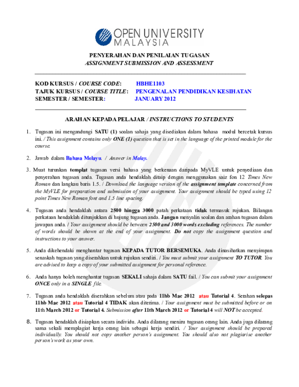 (DOC) PENYERAHAN DAN PENILAIAN TUGASAN ASSIGNMENT SUBMISSION AND ASSESSMENT | Shahidah Johari ...