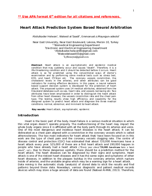 (DOC) Heart Attack Prediction System Based Neural Arbitration