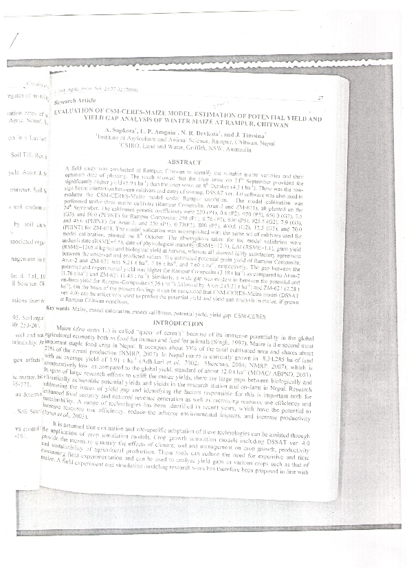 Pdf Evaluation Of Ceres Maize Model Nepal