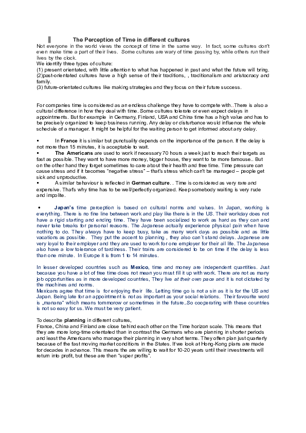(DOC) The Perception of Time in different cultures