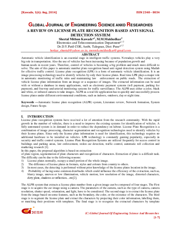 A Review on License Plate Recognition Based Anti Signal Detection System