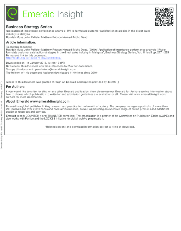 (PDF) Application of importance-performance analysis (IPA) to formulate ...