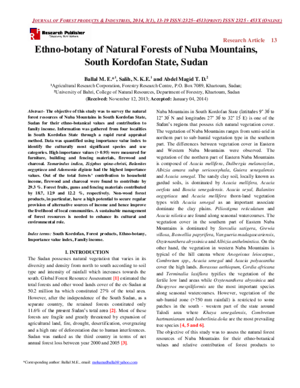 (PDF) Ethno-botany of Natural Forests of Nuba Mountains, South Kordofan ...