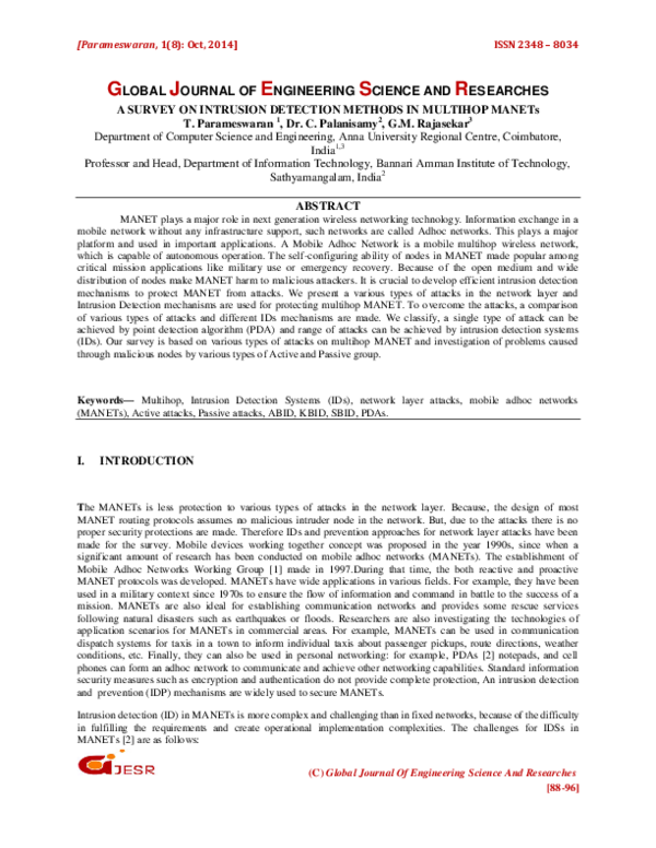 Pdf Cseit1172692 A Review Paper On Intrusion Detection System In Manets Farhin Shaikh