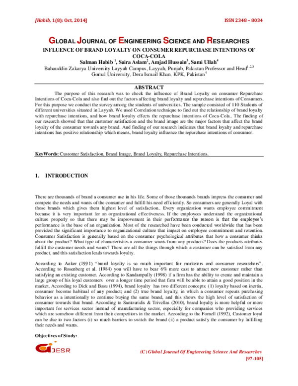 INFLUENCE OF BRAND LOYALTY ON CONSUMER REPURCHASE INTENTIONS OF COCA-COLA