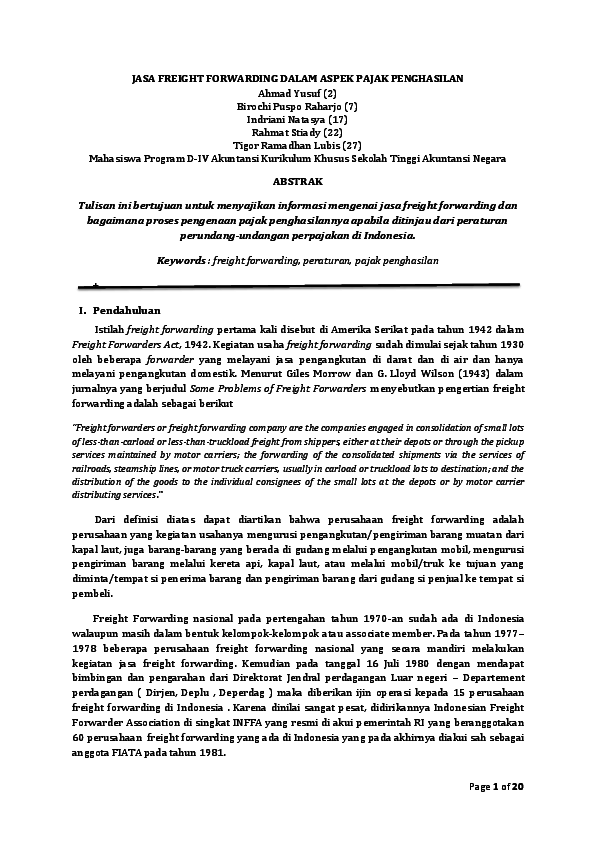 (PDF) Aspek Perpajakan (Pajak Penghasilan) Freight Forwarding.