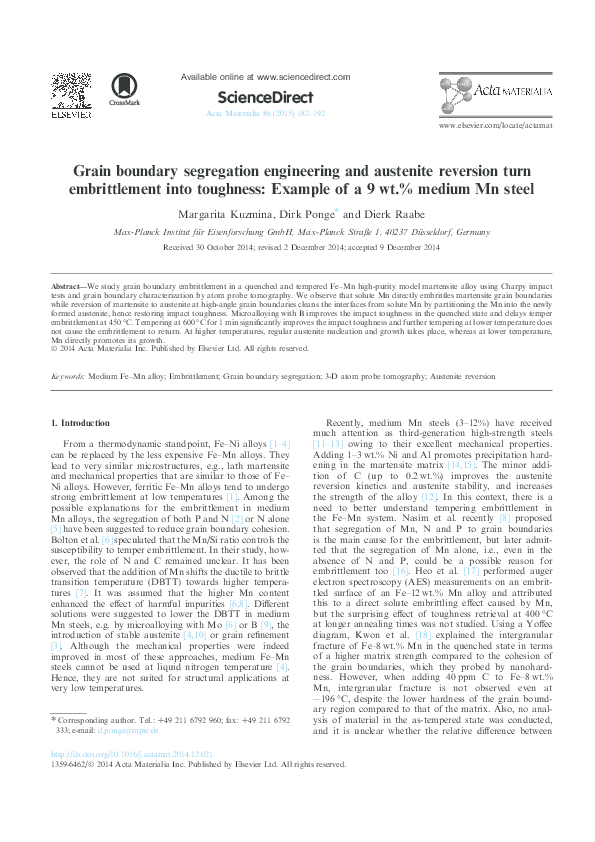(PDF) Grain boundary segregation engineering and austenite reversion turn embrittlement into ...