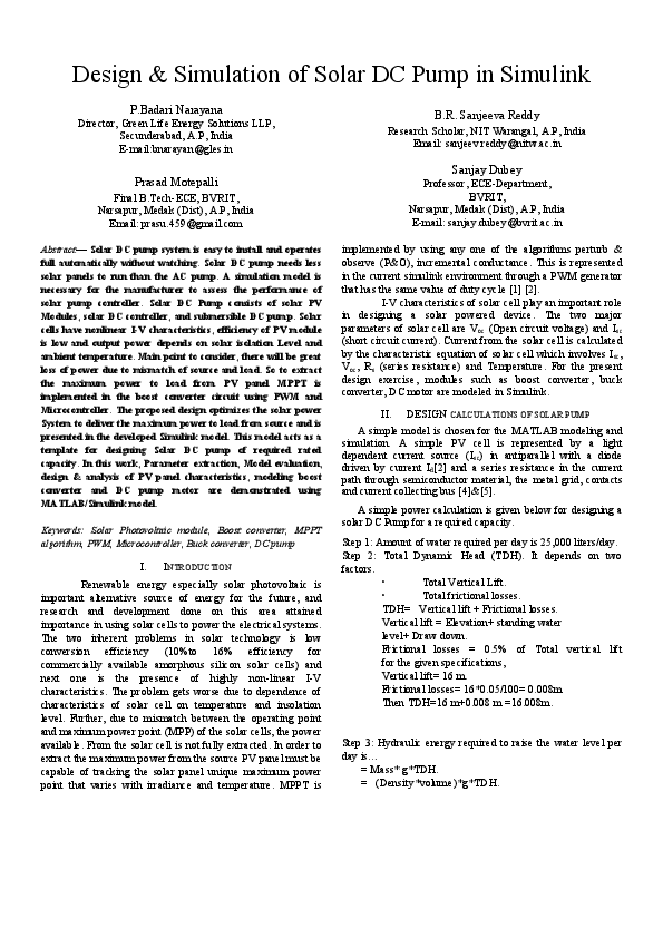 (PDF) Design & Simulation of Solar DC Pump in Simulink