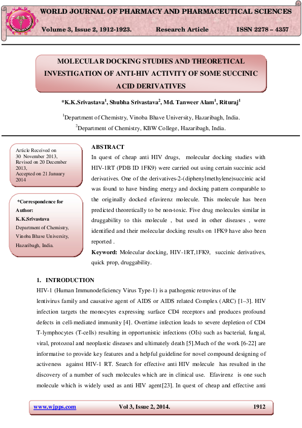 (PDF) MOLECULAR DOCKING STUDIES AND THEORETICAL INVESTIGATION OF ANTI ...