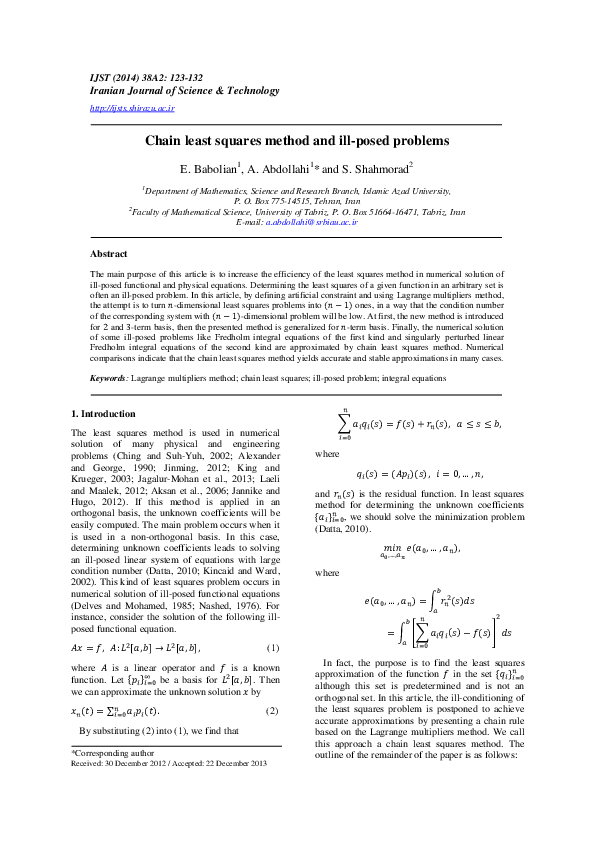 (PDF) Chain least squares method and ill-posed problems