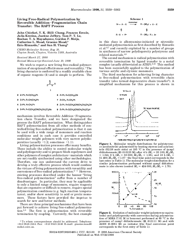 (PDF) Living Free-Radical Polymerization by Reversible Addition ...