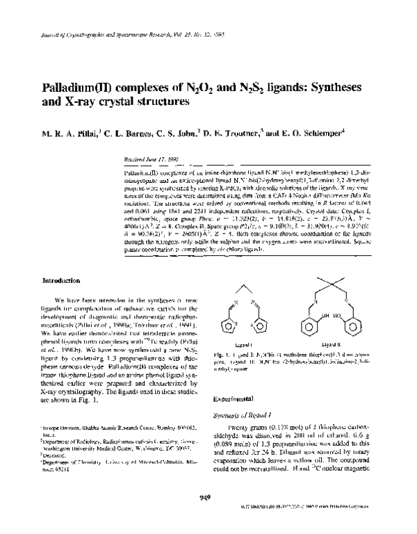(PDF) Palladium(II) complexes of N2O2 and N2S2 ligands: Syntheses and X ...