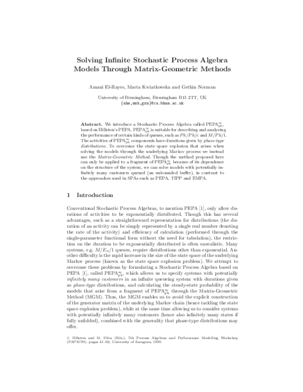 (PDF) Solving Infinite Stochastic Process Algebra Models Through Matrix-Geometric Methods