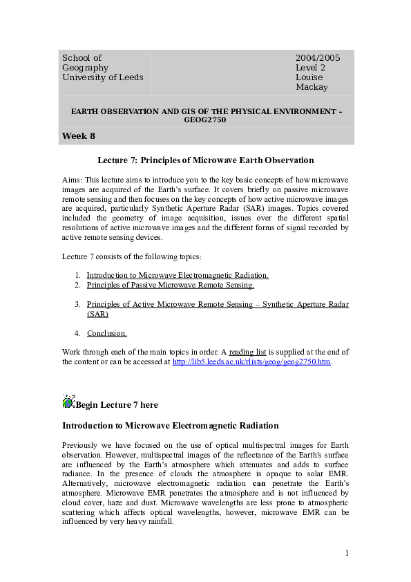 Doc Lecture 7 Principles Of Microwave Earth Observation