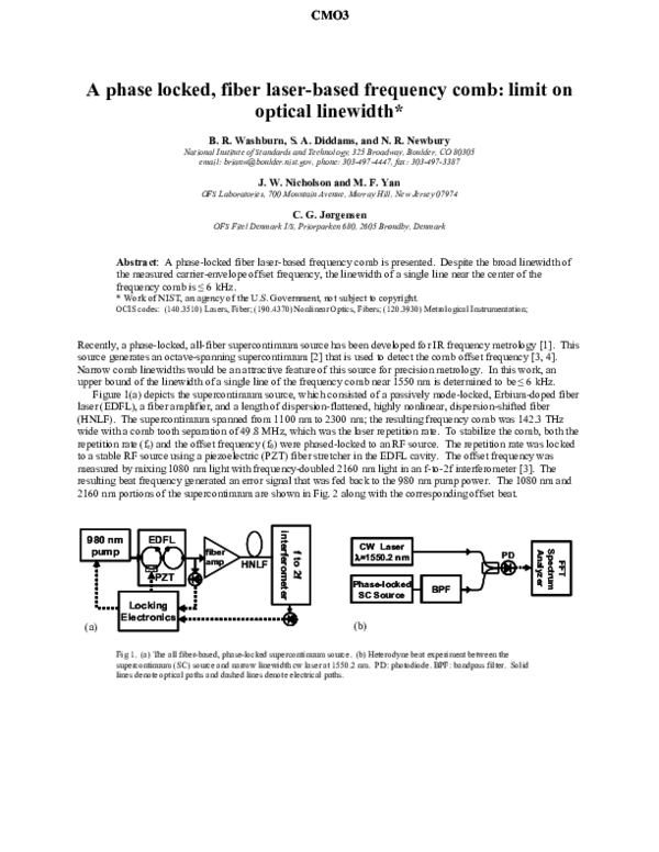 (PDF) A phase locked, fiber laser-based frequency comb: Limit on optical linewidth | locke Van G ...