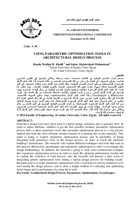 Pdf Using Parametric Optimization Tools In Architectural Design Process