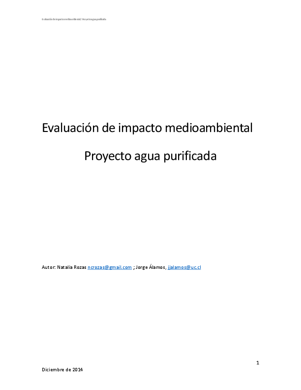 (PDF) Proyecto Agua Purificada - Evaluación de impacto medio ambiental - 1214