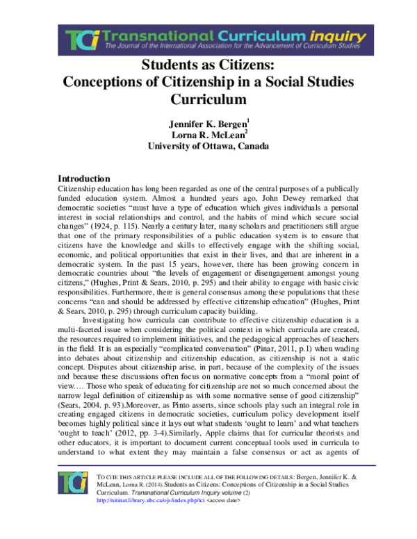 (PDF) Students as Citizens: Conceptions of Citizenship in a Social ...