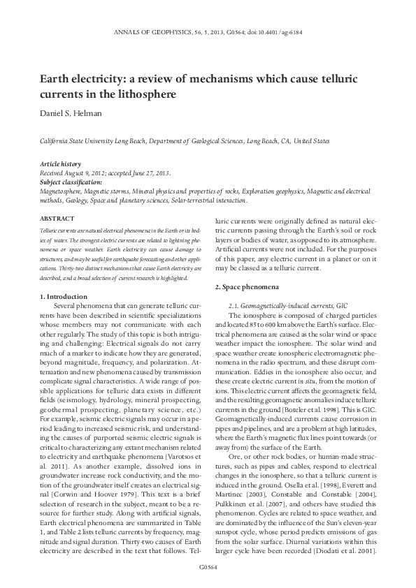 (PDF) Earth electricity: a review of mechanisms which cause telluric ...