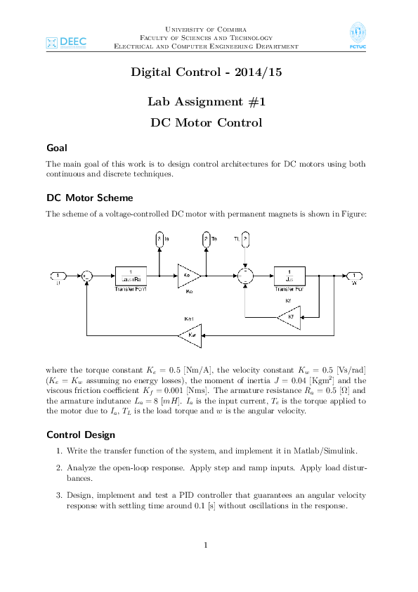 (PDF) Digital Control -2014/15 Lab Assignment #1 DC Motor Control