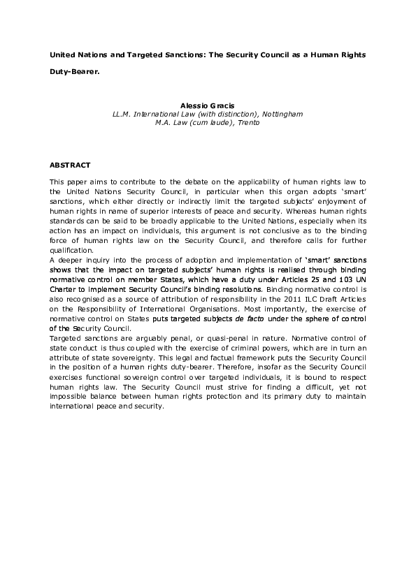 (PDF) United Nations and Targeted Sanctions: The Security Council as a ...