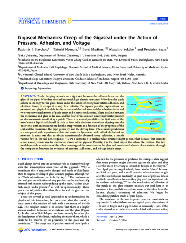 (PDF) Gigaseal Mechanics: Creep of the Gigaseal under the Action of ...