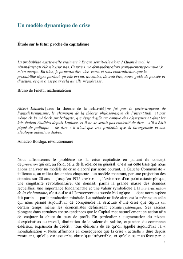 (PDF) Un modèle dynamique de crise
