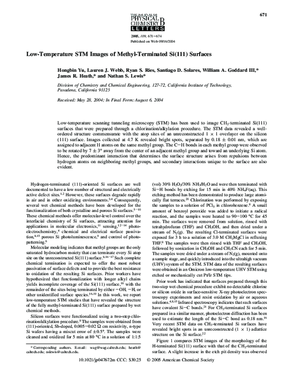 (PDF) Low-Temperature STM Images of Methyl-Terminated Si(111) Surfaces