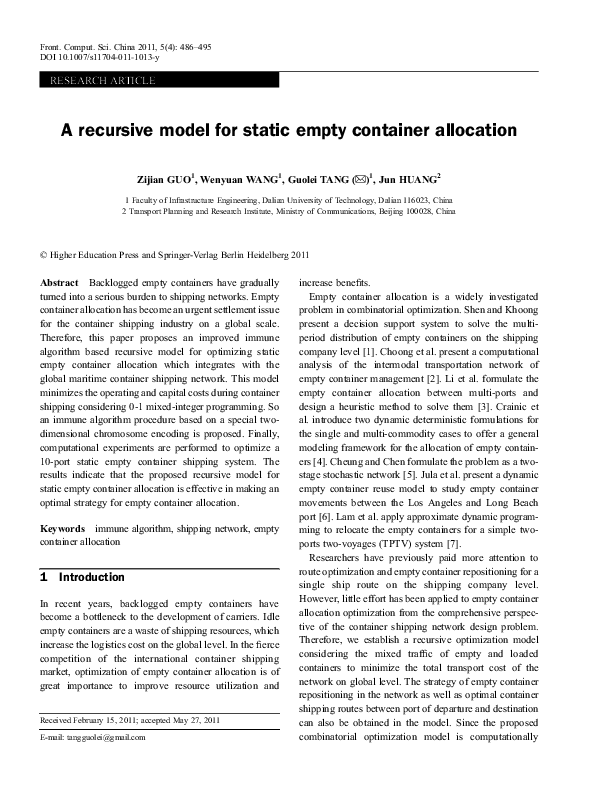 (PDF) A recursive model for static empty container allocation
