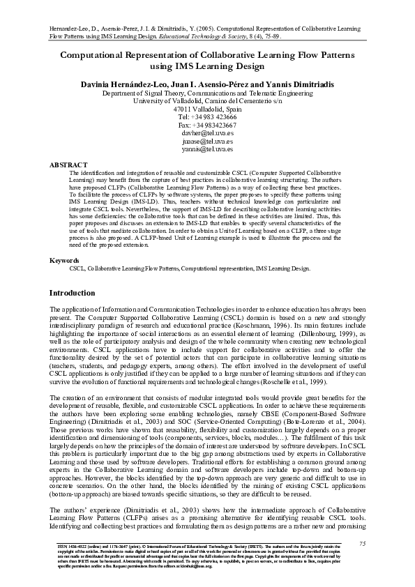 (PDF) Computational Representation of Collaborative Learning Flow Patterns using IMS Learning Design