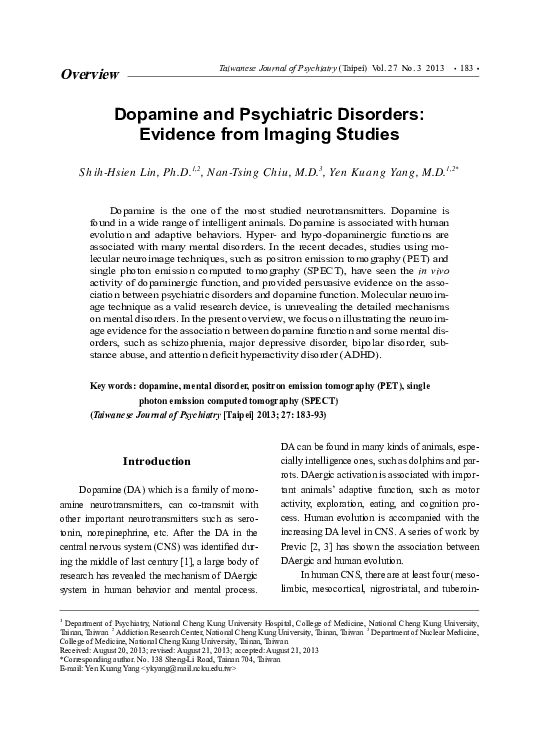 (PDF) Dopamine and psychiatric disorders: evidence from neuroimaging ...