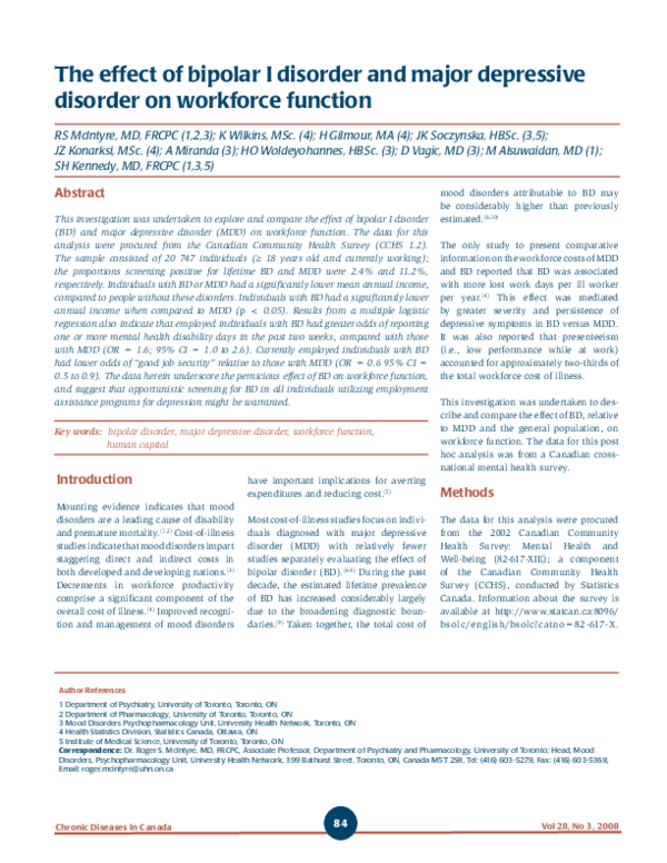 (PDF) The effect of bipolar I disorder and major depressive disorder on ...